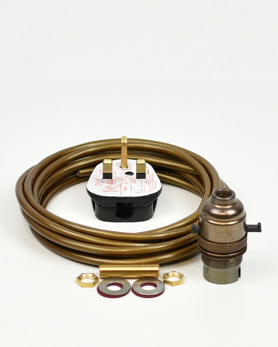 Table Lamp Wiring Kit Old English Brass B22 Bayonet Bulb Holder Built In Switch