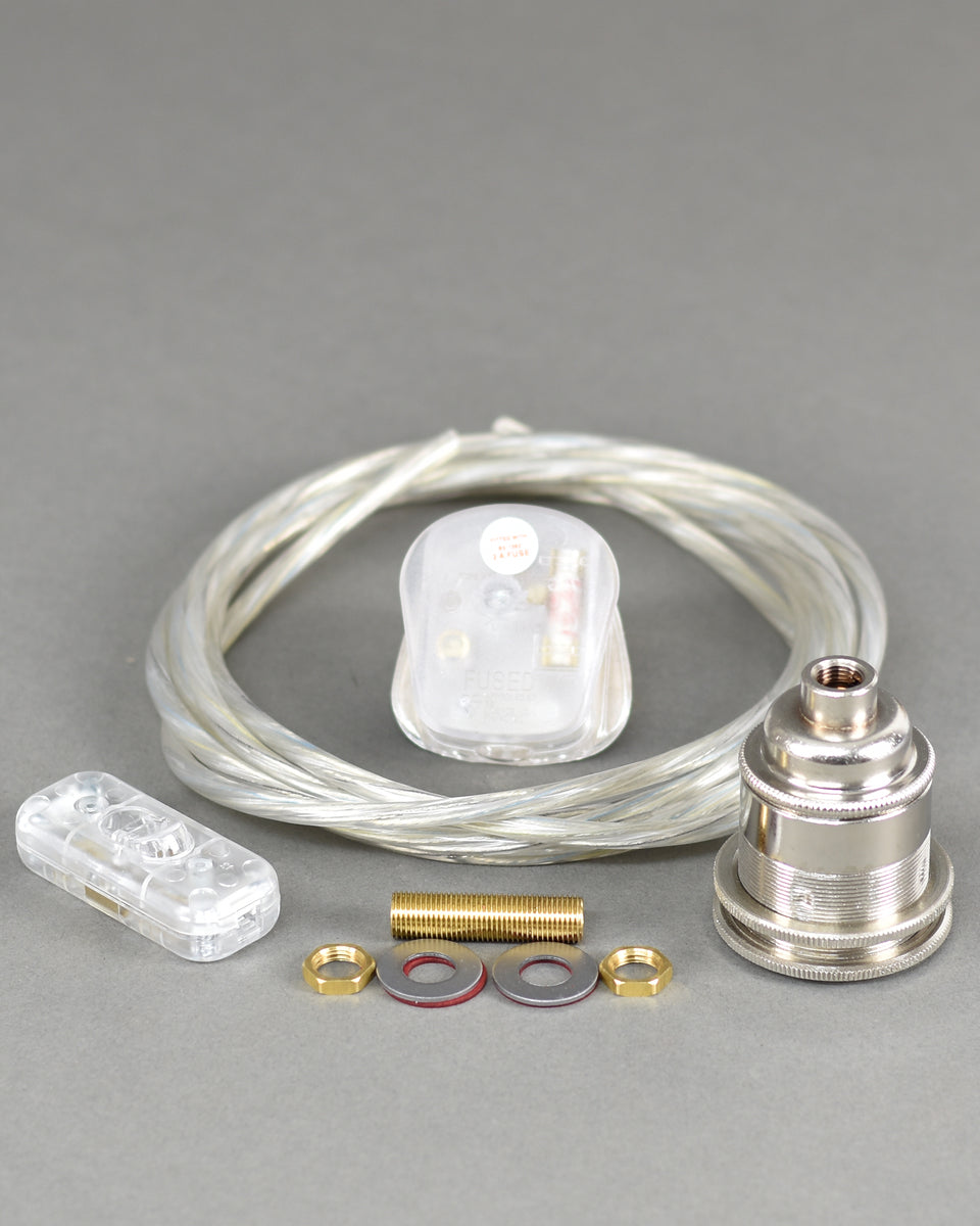 Transparent Table Lamp Wiring Kit | Brass E27 ES Bulb Holder | Inline ...